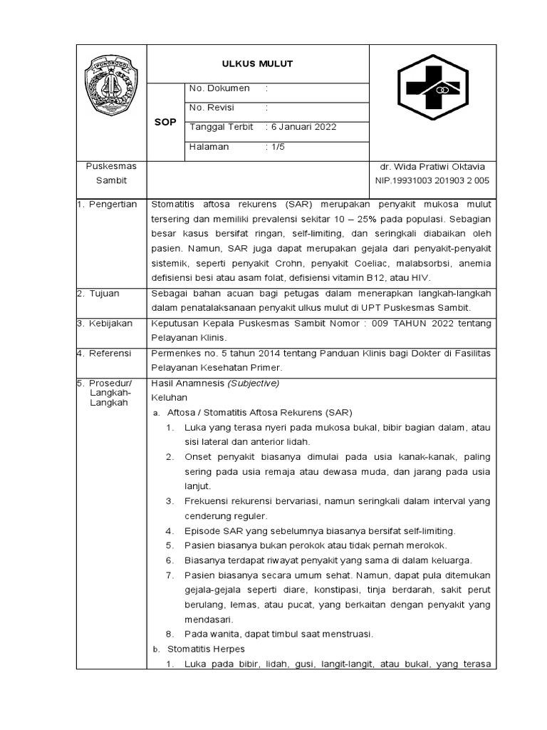 Sop Ulkus Mulut | PDF