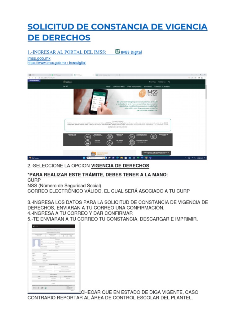 Solicitud de Constancia de Vigencia de Derechos Imss | PDF | Finanzas y dinero | Derecho