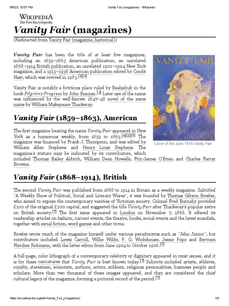 Vanity Fair (Magazines) - Wikipedia | PDF | Magazines | Weekly Events