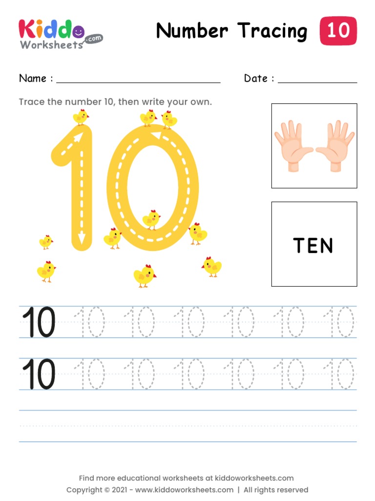 Number Tracing 10 Worksheet | PDF