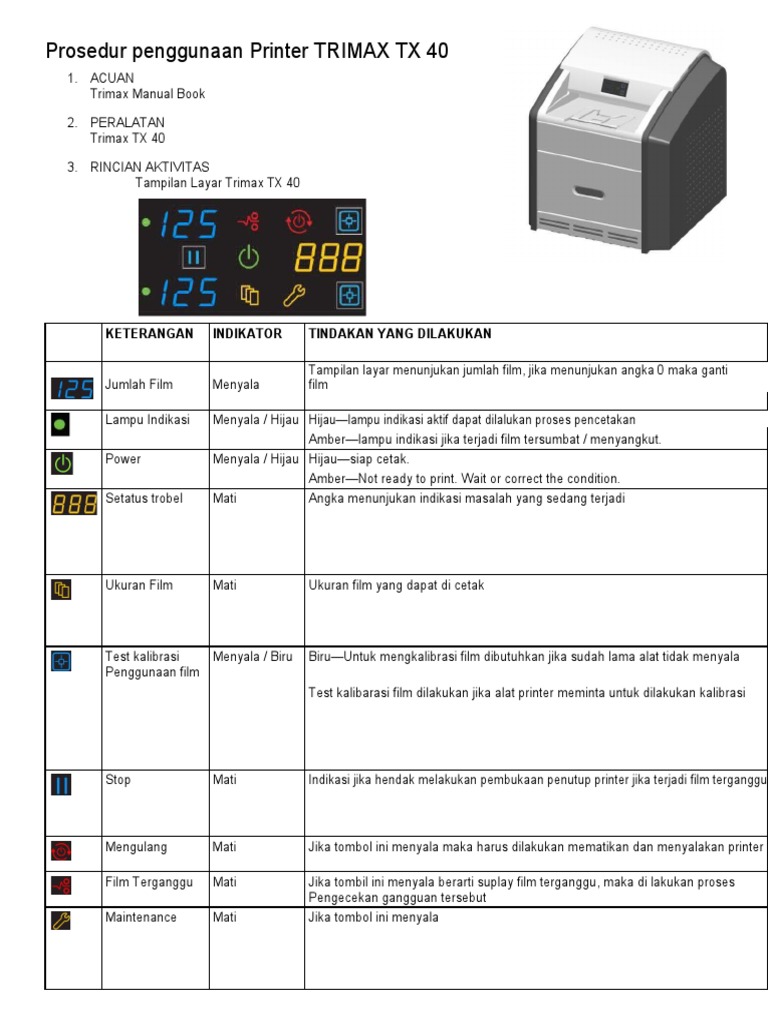Cara Penggunaan Manual Printer TX 40 | PDF