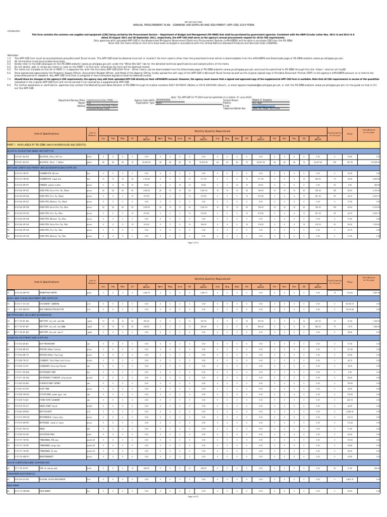 PEZA-Cavite Economic Zone Annual Procurement Plan-Common-Use Supplies (APP-CSE) For CY 2024 ...