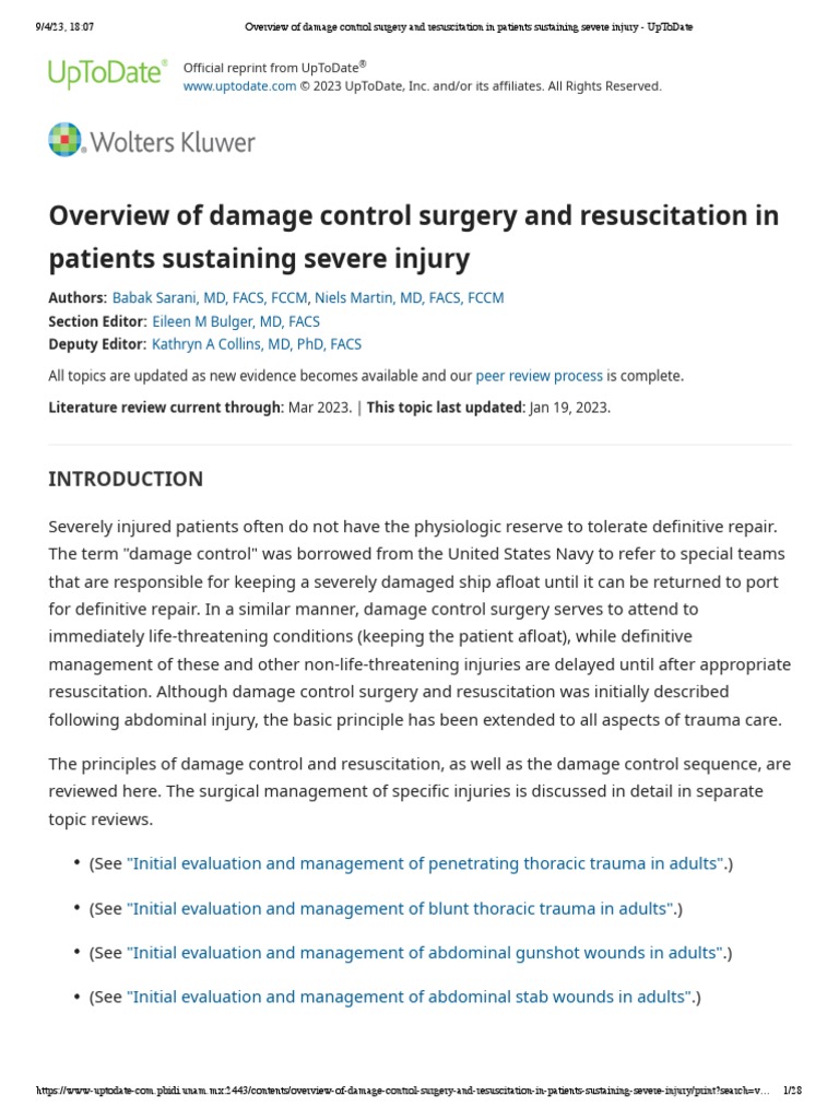 Overview of Damage Control Surgery and Resuscitation in Patients ...