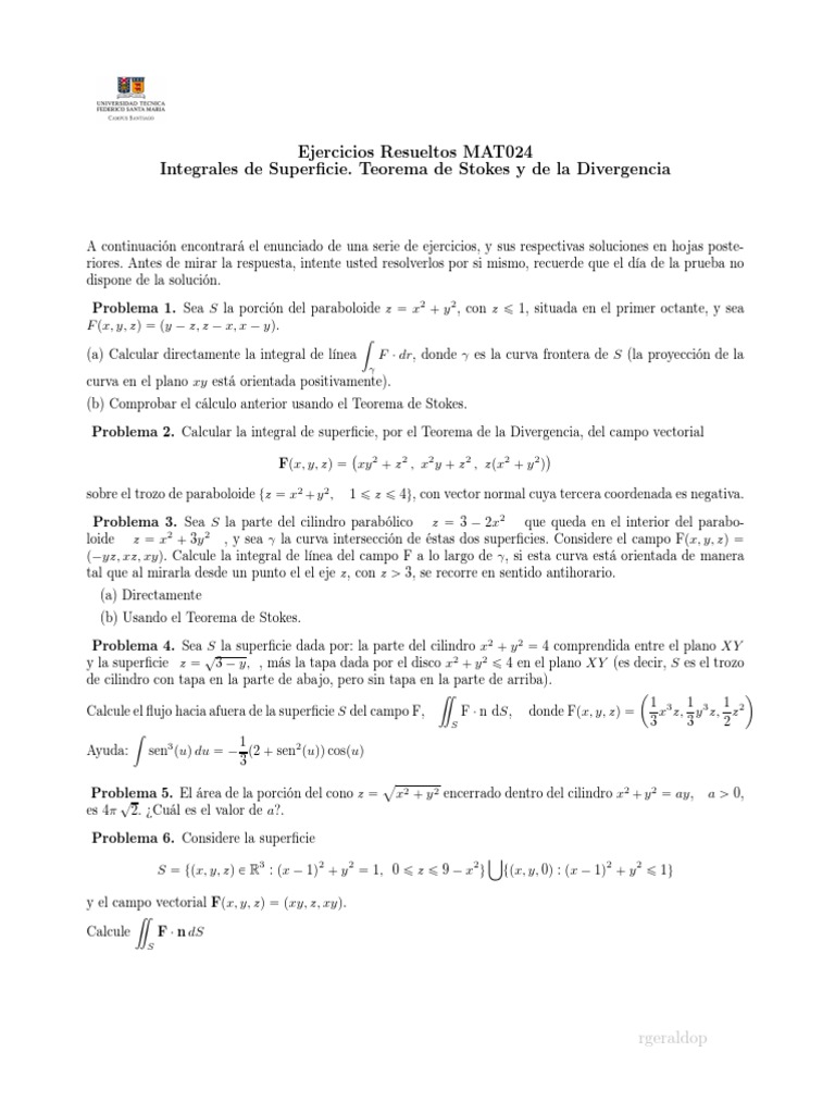 Ejercicios Resueltos Gauss y Stokes | PDF | Integral | Divergencia