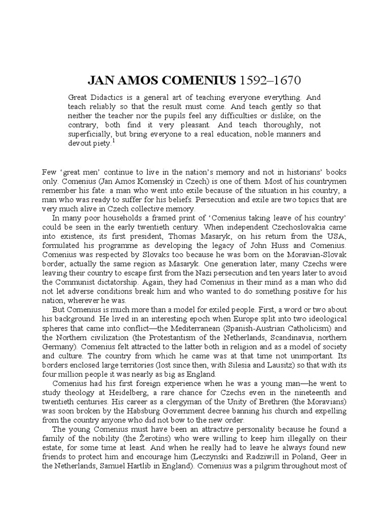 Comenius: Pioneer of Modern Education | PDF | History