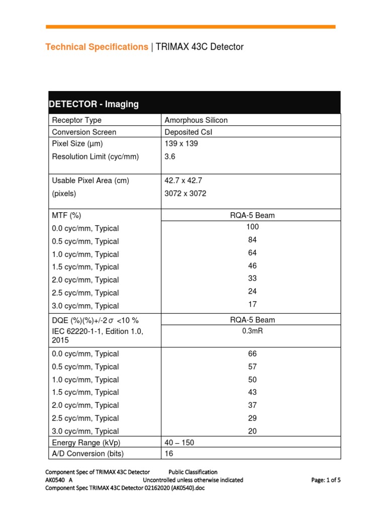 Component Spec TRIMAX 43C Detector 02162020 (AK0540) | PDF | Pixel ...