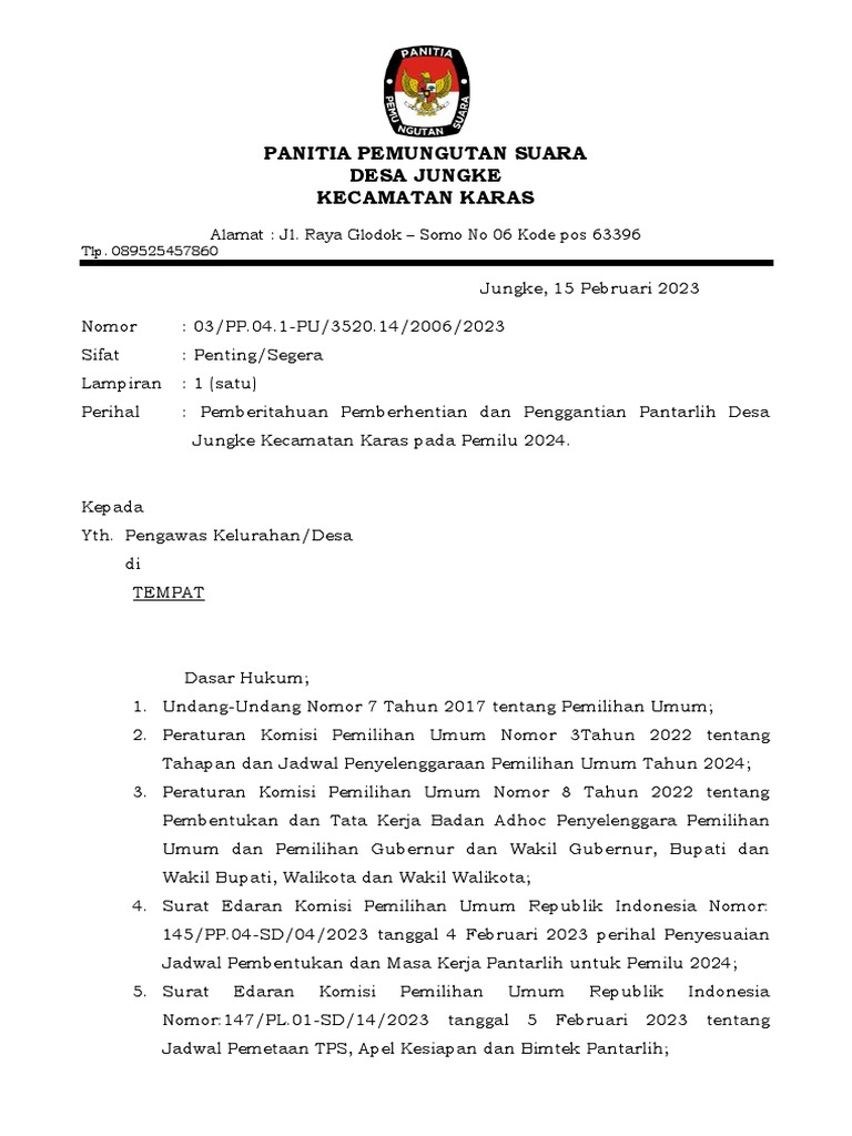 21 Surat Pemberitahuan Pengawas Kelurahan Desa | PDF
