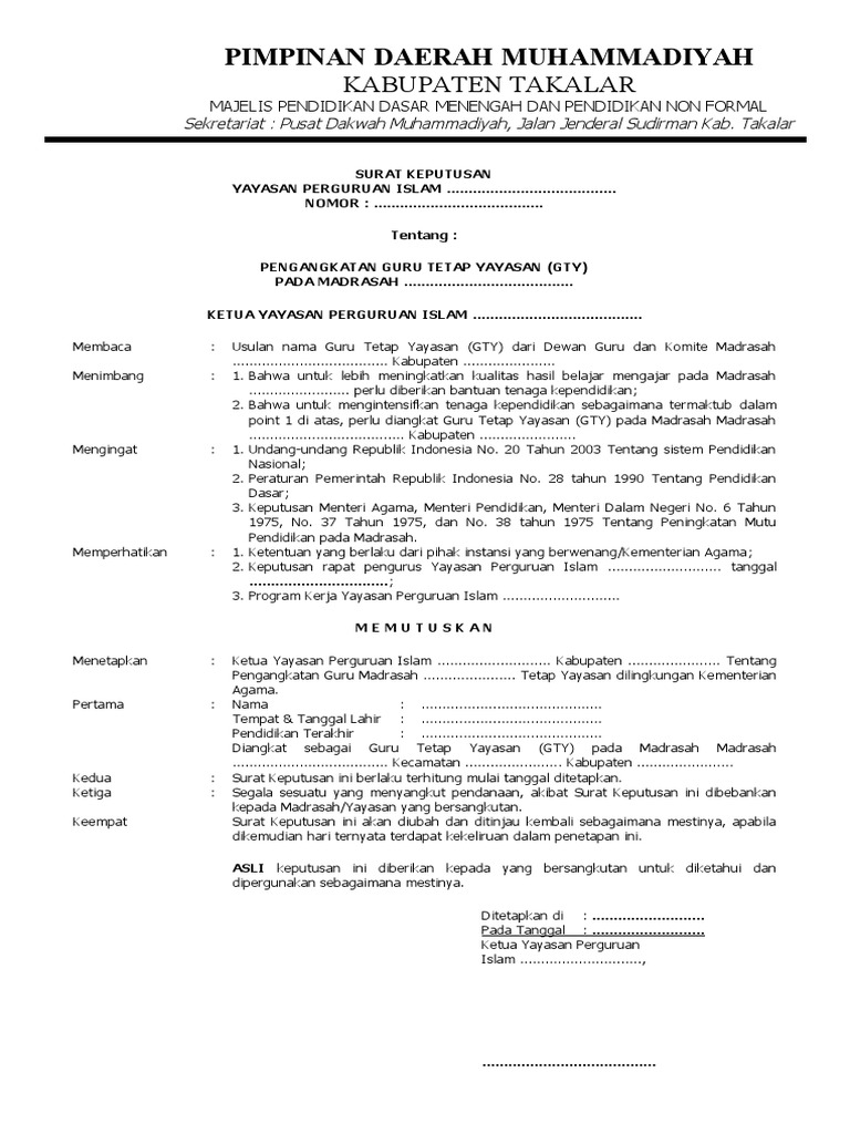 Surat Keputusan Pengangkatan GTY Madrasah | PDF | Self-Improvement