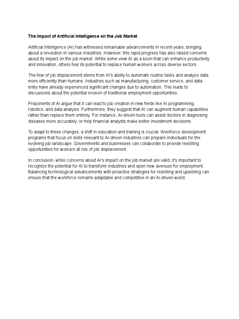 The Impact of Artificial Intelligence On The Job Market | PDF
