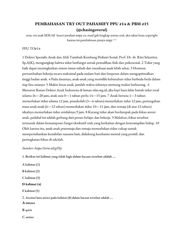 Pembahasan Try Out Pahamify Ppu #14 & To PBM #15 | PDF