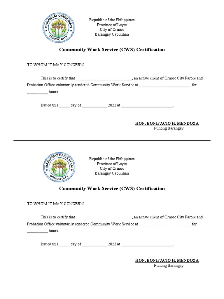 CERTIFICATE of CommunityWorkService - 2023 | PDF | Law