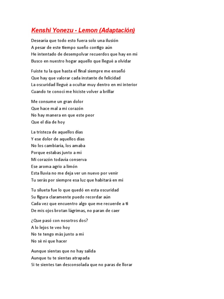 Letra de "Lemon" de Kenshi Yonezu en español | PDF