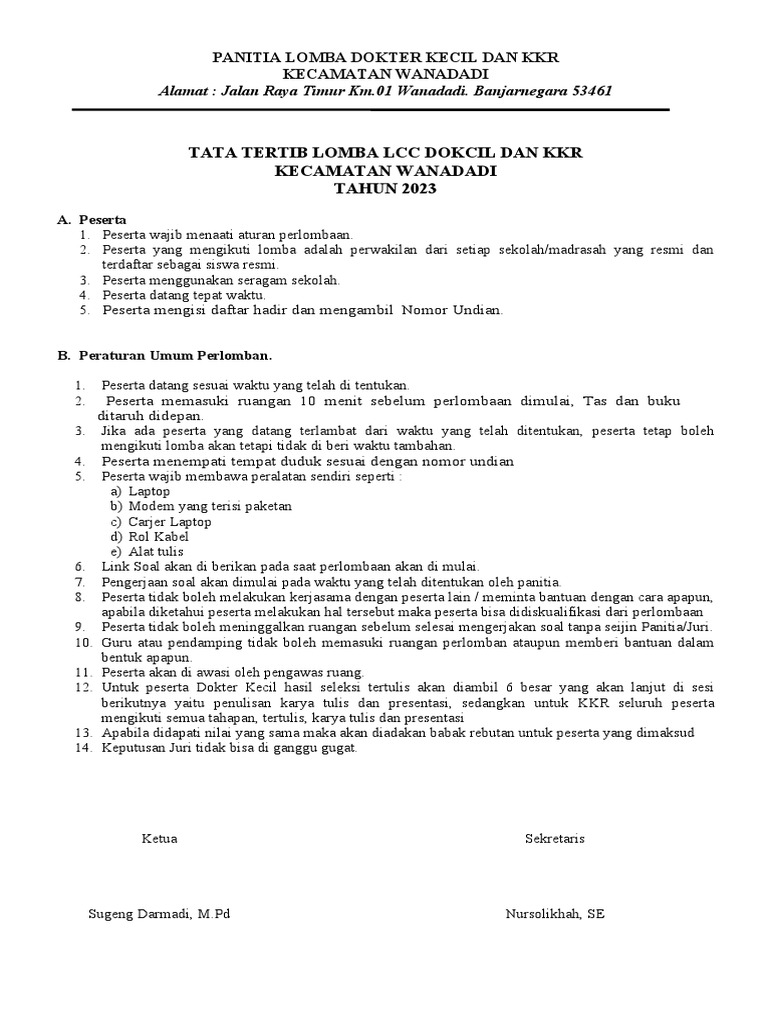TATA TERTIB LOMBA Dokcil KKR | PDF