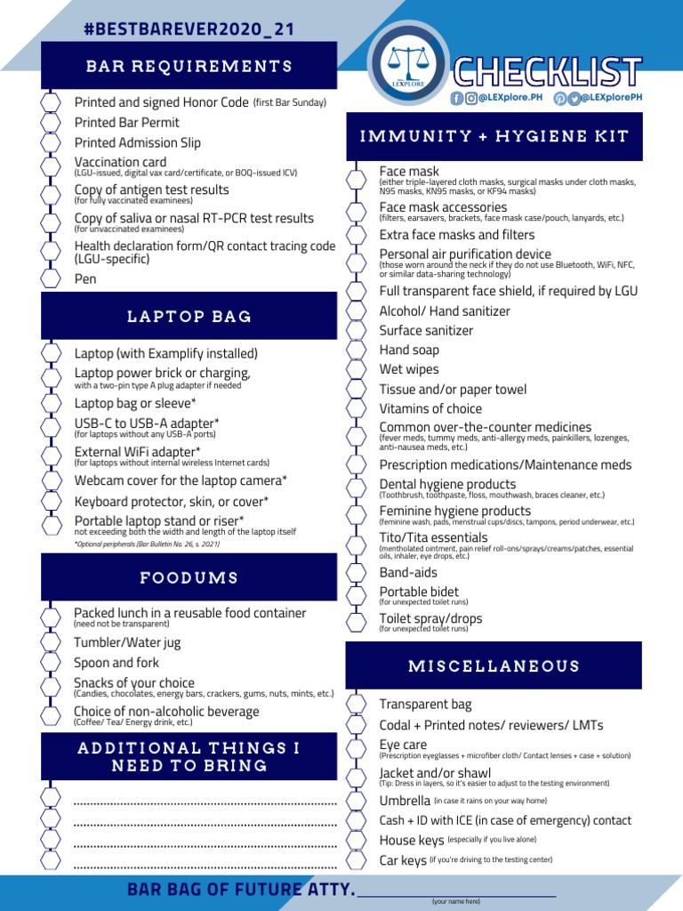 LEXplore - BAR BAG CHECKLIST (Updated) | PDF