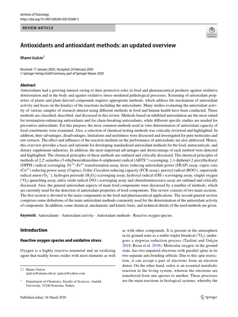 Antioxidants and Antioxidant Methods An Updated Overview | PDF ...