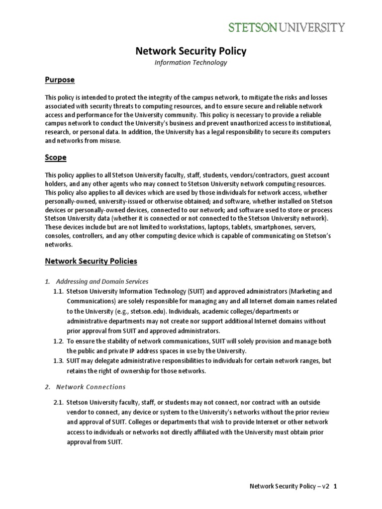 Stetson University Network Security Policy | PDF | Computer Network ...