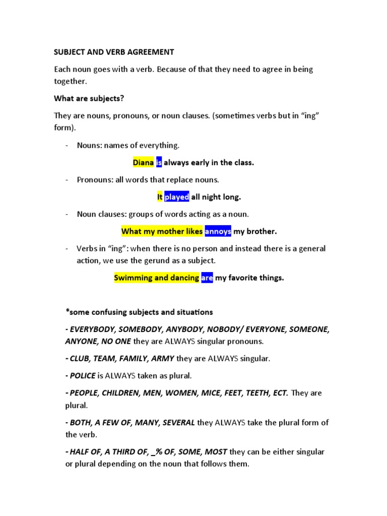 Subject-Verb Agreement Guide | PDF | Language Arts & Discipline