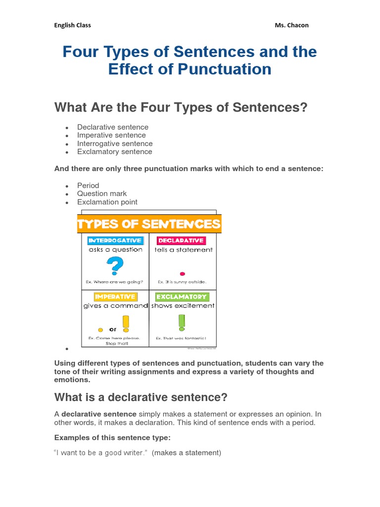Four Types of Sentences and The Effect of Punctuation | PDF