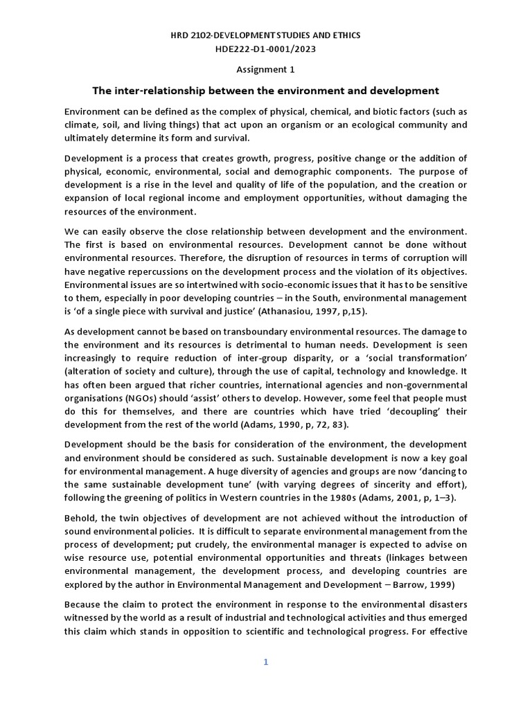 HRD 2102 Assignment 1 | PDF | Environmental Resource Management ...
