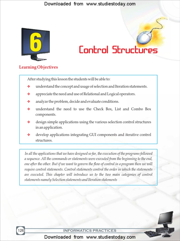 Cbse Class 11 Informatics Practices Control Structures Pdf Control Flow Boolean Data Type