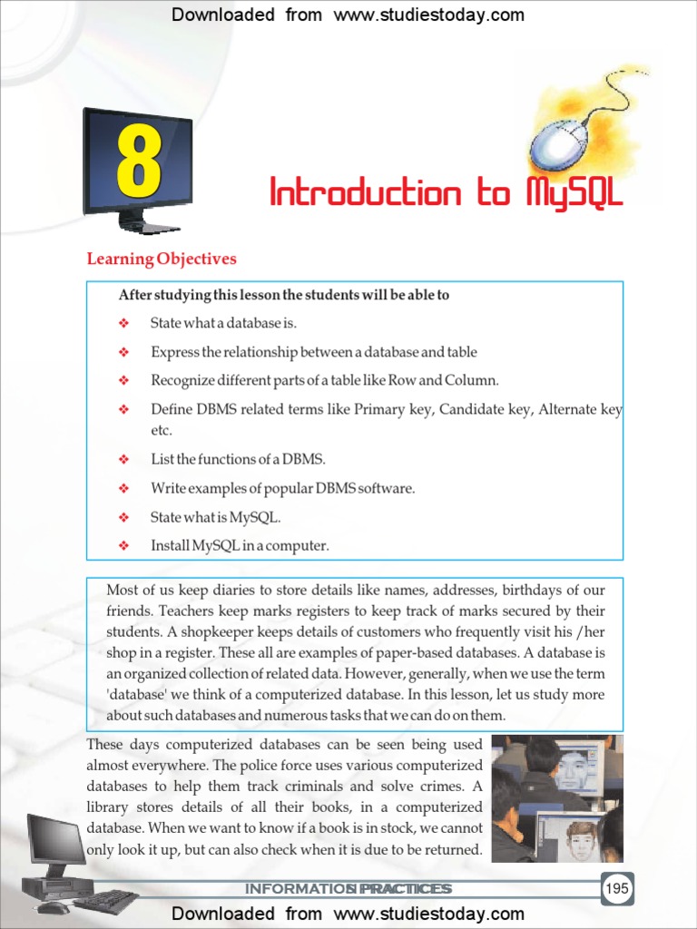 Cbse Class 11 Informatics Practices Introduction To Sql Download Free Pdf Databases My Sql