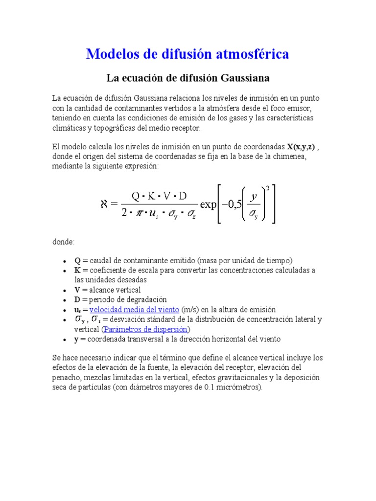 Modelos de Difusión Atmosférica y Ecuaciones | PDF | Herida ...