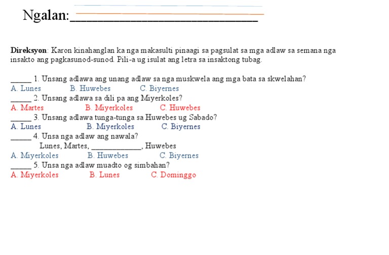 G-1 Mga Adlaw Sa Semana | PDF