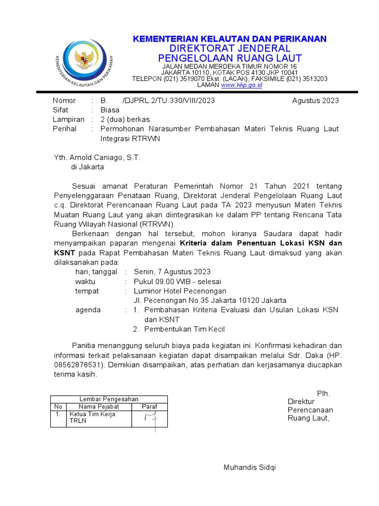 Surat Narsum FGD Penetapan Lokasi KSN - KSNT | PDF