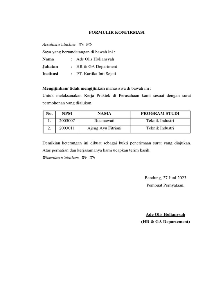 Form Konfi | PDF | Karier & Perkembangan