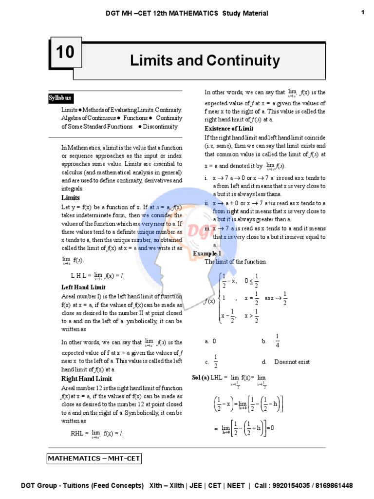 DGT Limits Continuity | PDF | Limit (Mathematics) | Continuous Function