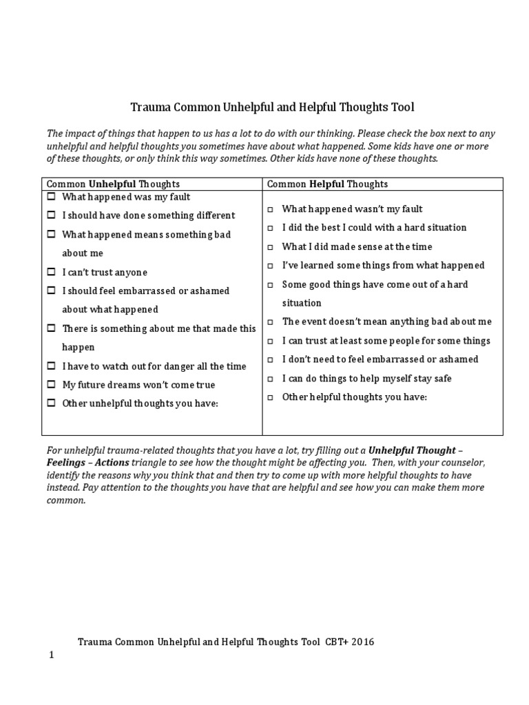 Trauma Common Unhelpful Helpful Thoughts Tool 2016 | PDF | Thought ...