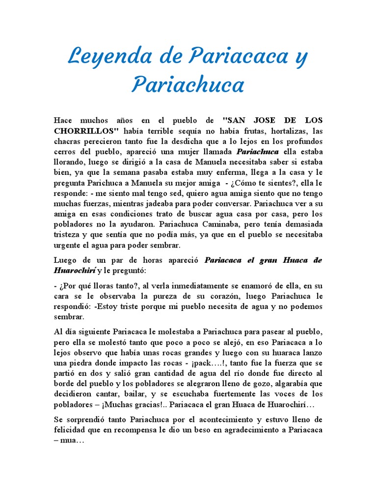 Leyenda de Pariacaca y Pariachuca - Actualizado | PDF