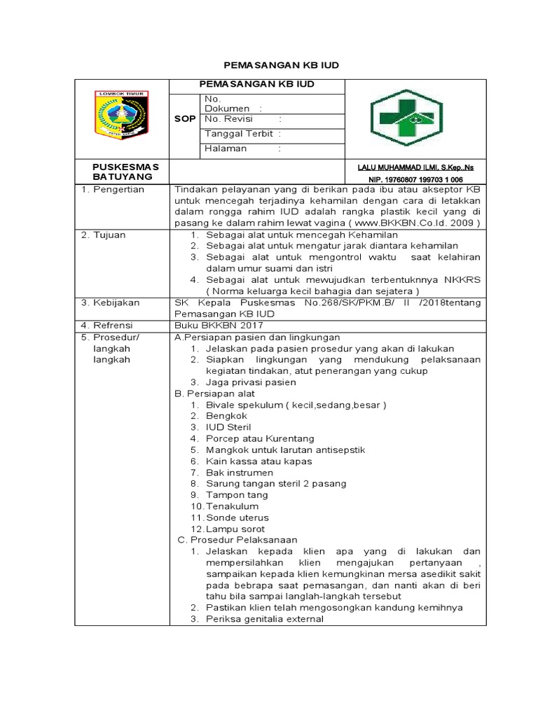 SOP KB Pemasangan IUD | PDF