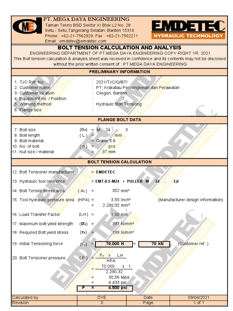 Bolt Tension Calculation For M24-3,0.grade 5.6 | PDF | Screw ...