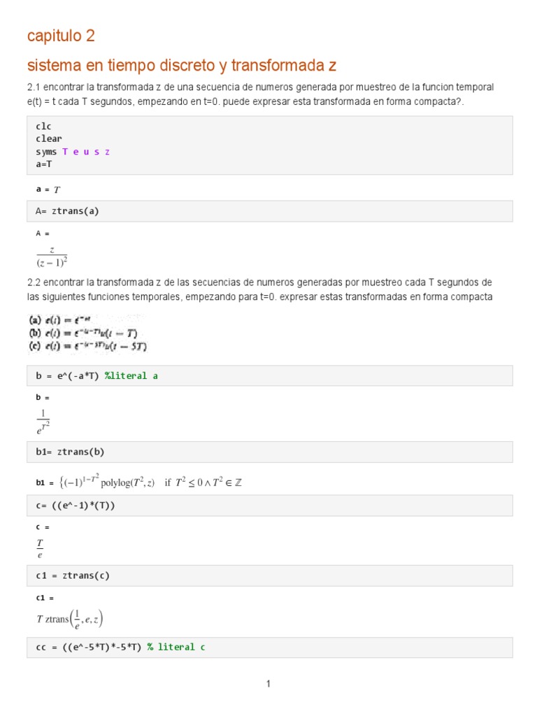 Capitulo 2 Sistema en Tiempo Discreto y Transformada Z: Teusz | PDF ...