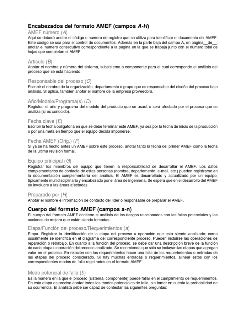 Nomenclatura Formato AMEF | Descargar gratis PDF | Diseño | Riesgo