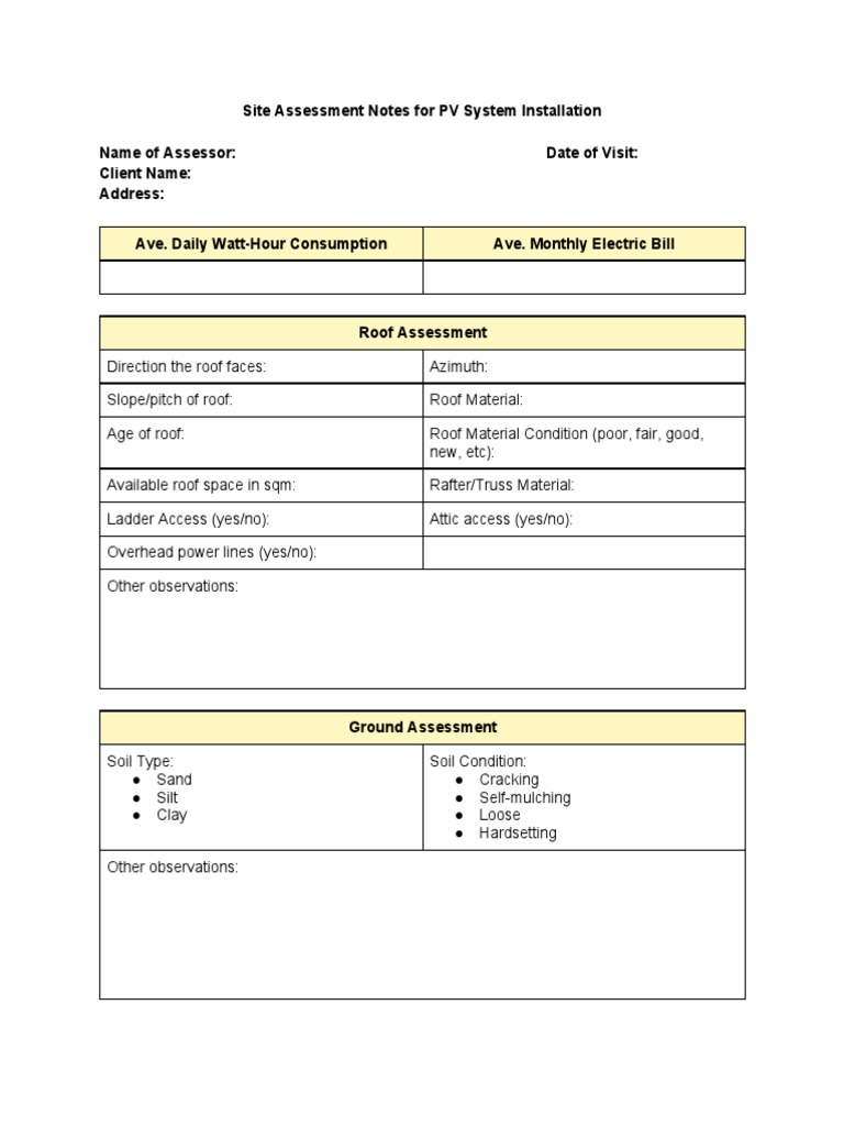 Final Site Assessment Report For PV System Installation Template | PDF
