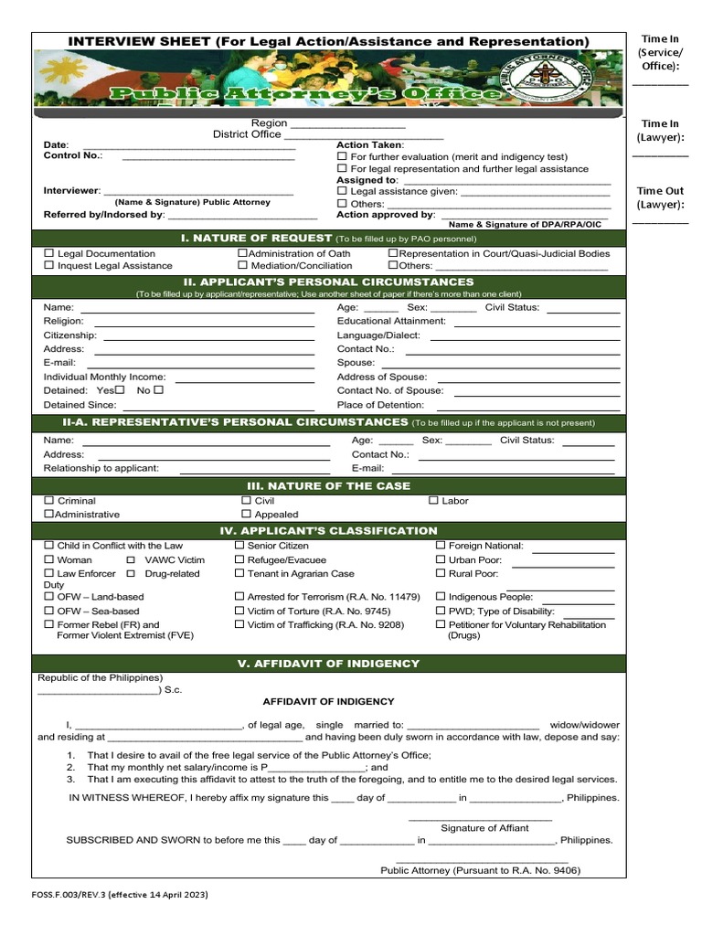 PAO Interview Sheet | PDF | Affidavit | Legal Aid