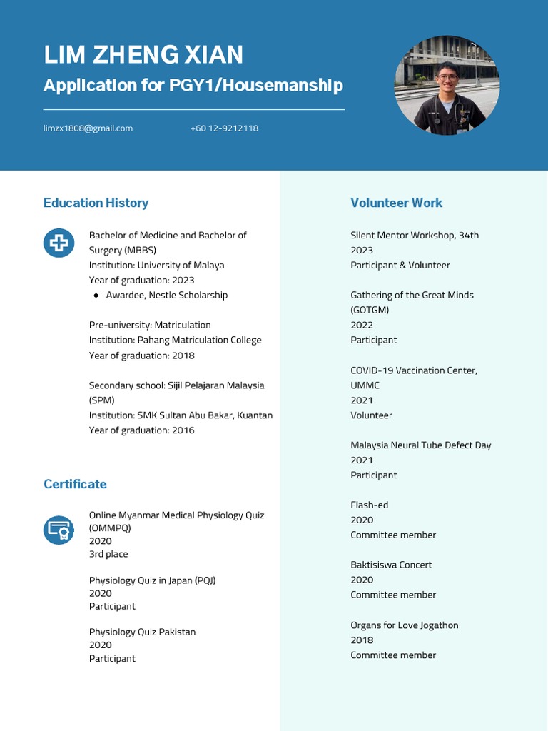 Lim Zheng Xian: PGY1 Application Certificate | PDF