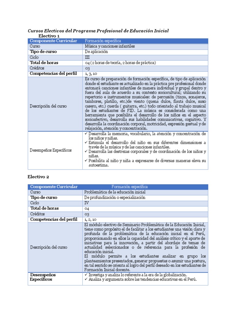 Cursos Electivos de Los Programas Profesionales | Descargar gratis PDF ...