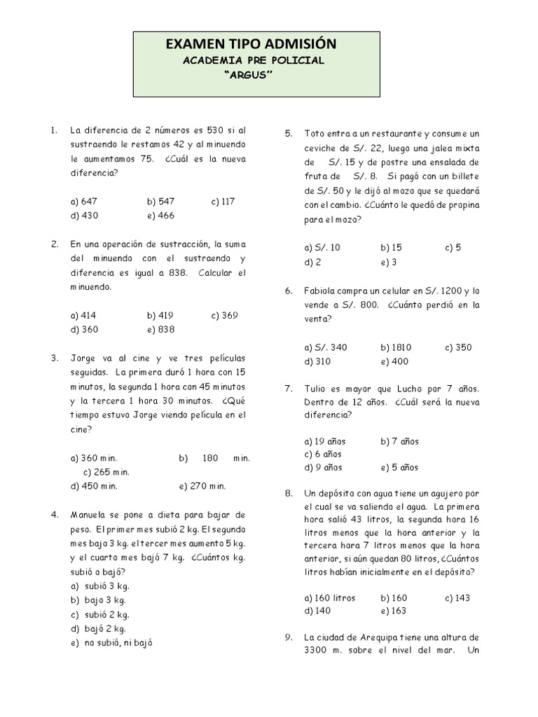 Eta Examen | PDF | División (Matemáticas) | Sustracción