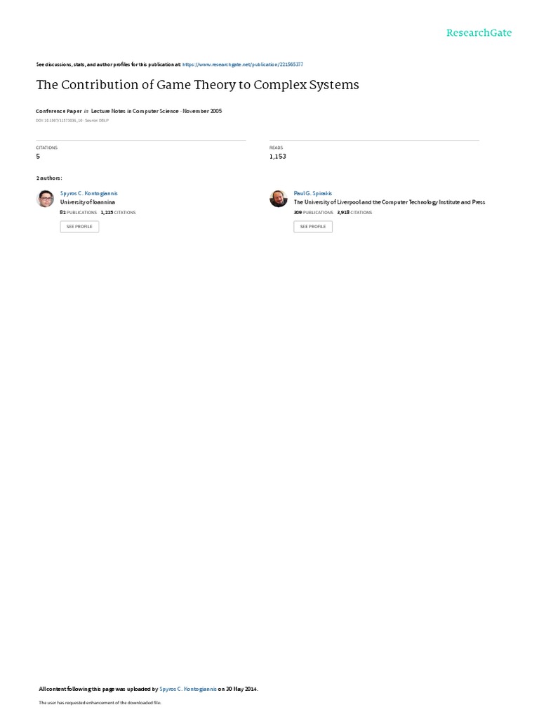 The Contribution of Game Theory To Complex Systems | PDF | Game Theory | Evolution