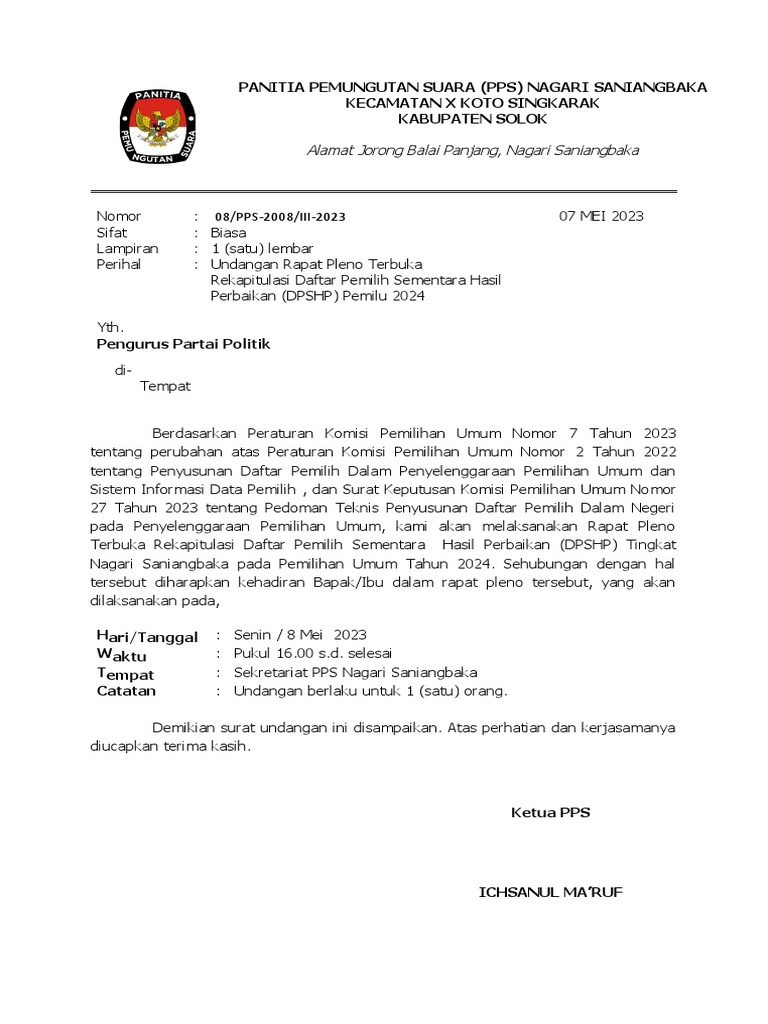 Draft Undangan DPHP PPS PRINT Parpol | PDF