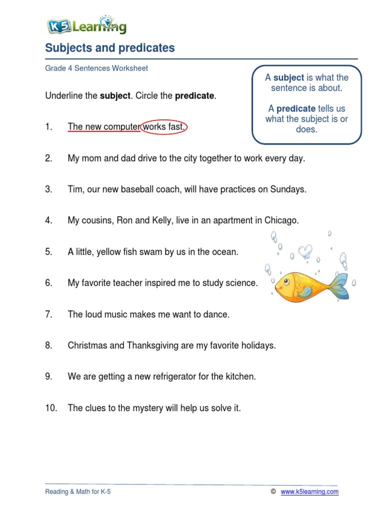 Grade 4 Subject and Predicate Worksheet | PDF