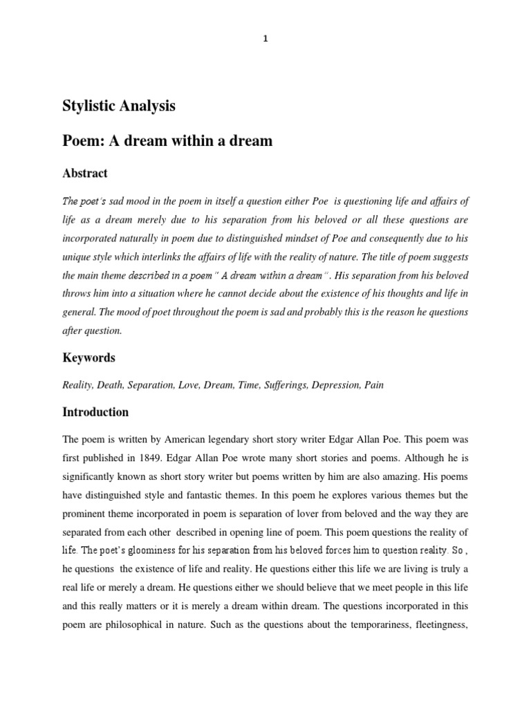 Stylistic Analysis of Edgar Allan Poe Poem (A Dream Within A Dream ...