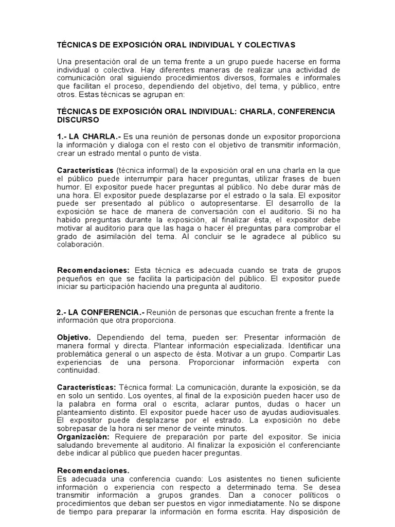 Técnicas de Exposición Oral Grupal | PDF