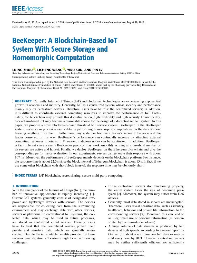 A Blockchain Based IoT System With Secure Storage and Homomorphic Computation | PDF | Internet ...