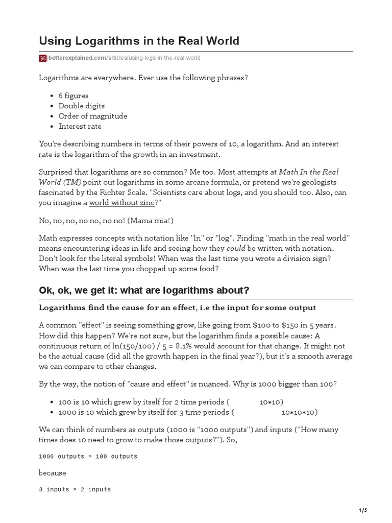 Using Logarithms in The Real World | PDF | Logarithm | Mathematics