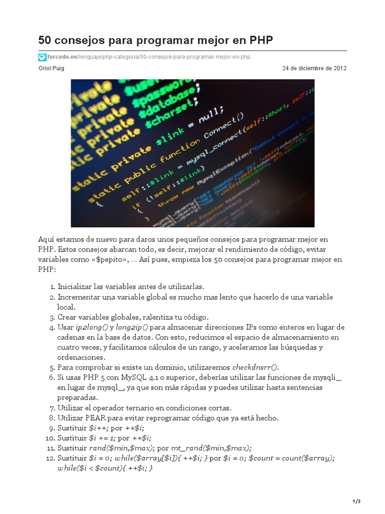 Forcode - Es-50 Consejos para Programar Mejor en PHP | PDF | Php | Desarrollo de software