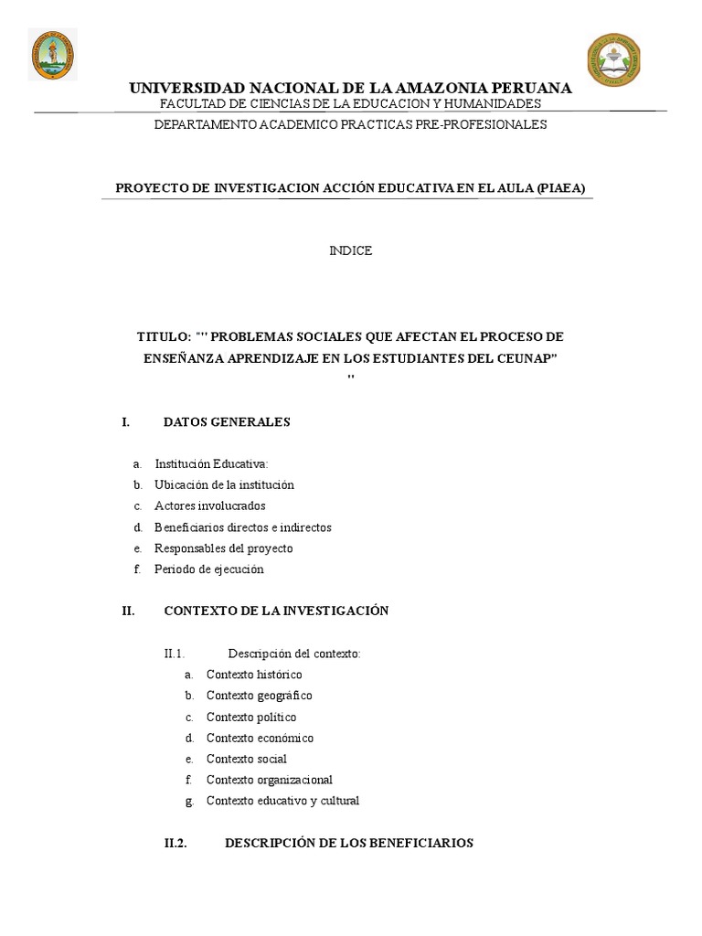 Piaea (Proyecto de Investigación Acción Educativa en El Aula (1) 2 ...